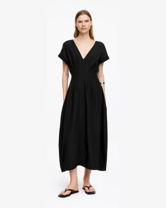 Arket Kleid Mit V-Ausschnitt Und Falten -Schwarz