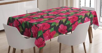 Abakuhaus Hawaii Tischdecke, Polka Dots Hibiskus, Für den Inn und Outdoor Bereich geeignet Waschbar Druck Klar Kein Verblassen, 140 x 170 cm, Farngrün Magenta S