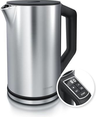 Arendo Edelstahl Wasserkocher mit Temperatureinstellung 40-100 Grad in 5er Schritten - Doppelwand Design - Modell ELEGANT - 1,5 Liter - 2200 W - Teekocher mi