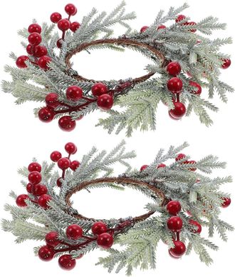 Lurrose 2st&uuml;cke Kerzenst&auml;nderkranz f&uuml;r Stumpenkerzen mit Matten Kerzenringen Kiefernbeeren und Saisonalem Design Festlicher Kerzenkranz f&uuml;r Weihnachts und Her