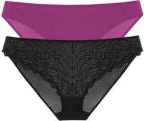 Dorina Dorina Angie Pack de Deux Culottes - Dentelle & Microfibre, Confort Quotidien, Noir et Fuchsia