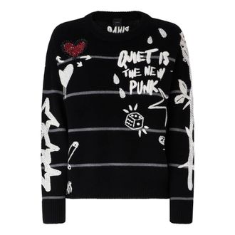 Pinko Intarsia-Streifen Pullover mit V-Ausschnitt - - Knitwear - Damen - Schwarzk - XS
