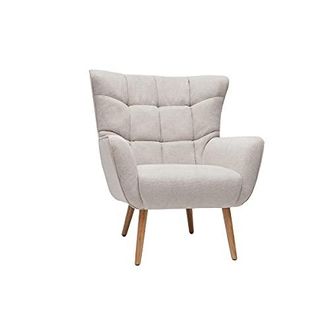 Miliboo Fauteuil scandinave en Tissu Effet Velours textur&eacute; Beige et Bois Clair Avery