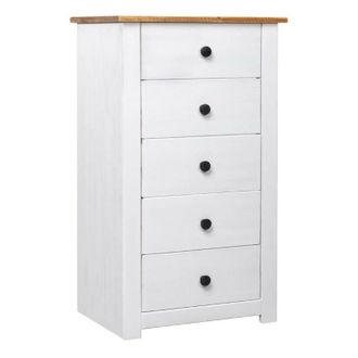 Les Tendances Chiffonnier 5 tiroirs en bois de pin massif Autika 46cm - &Eacute;l&eacute;gance rustique et praticit&eacute;-Blanc