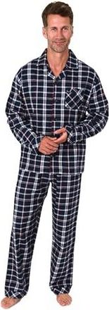 Normann Pyjama en flanelle pour homme, aspect carreaux, également en grande taille, Bleu marine/rouge, 60-62