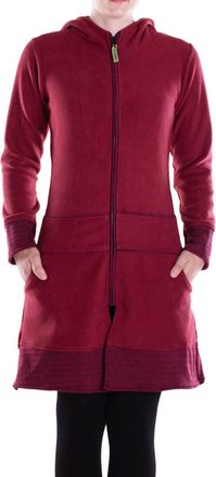 vishes Alternative Bekleidung - lange Kapuzenjacke Damen Fleece Hippiemantel &Uuml;bergangsjacke dunkelrot 42