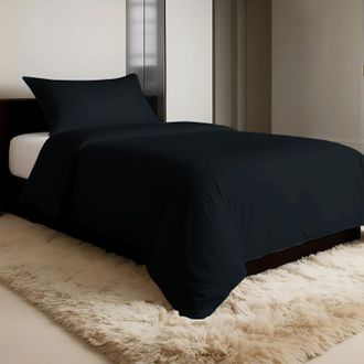 Pizuna 600 Fadenzahl aus Baumwolle Bettw&auml;sche Schwarz, 100% Langstaple Baumwolle Bettbezug und Kissenbezug, 100% Baumwolle Mako Satin 2-Teilig Bettw&auml;scheset 