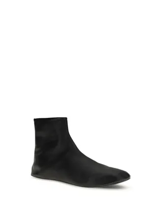 The Row Womens Leather Ankle Boots Lined With Soft Shearling Black