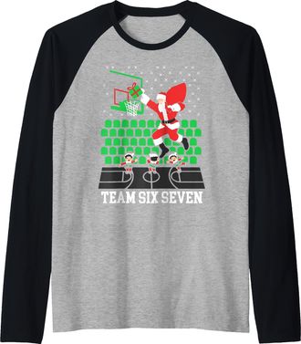 Trendy Apparel Christmas Team Six Seven Santa Dunking On Elf Raglan