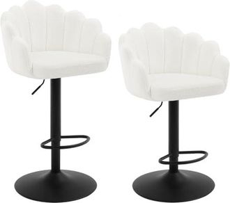 Woltu Tabourets Bar, Lot de 2, Chaise Haute Bar, R&eacute;glable en Hauteur, Dossier en Forme de P&eacute;tale, Assise Pivotante en Velours Teddy, avec Repose-Pieds et Ca