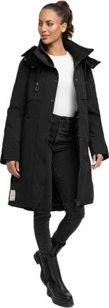 Marikoo Damen Winterjacke (S-3XL) - lange Form, gro&szlig;e abnehmbare Kapuze, Taillierungsband, warme Fleecetaschen, Warme Jacke Frauen - N032 (XXL, Schwarz)