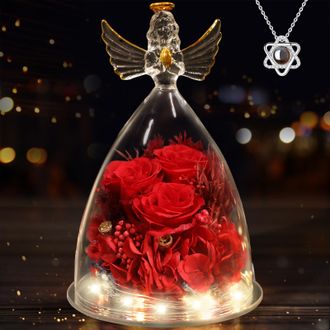 Generic K&uuml;nstliche Blumen konservierte Rosen Geschenke f&uuml;r Frauen M&uuml;tter Sie, Engelsfiguren mit als Frauengeschenke zum Muttertag, Geburtstag, Jahrestag-Rot