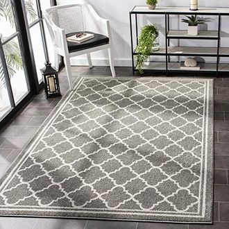 Safavieh Tapis Boho Pour Salon, Salle à manger, Chambre à coucher - Amherst Collection, Tapis à poil court, Gris foncé et beige, 152 X 244 cm