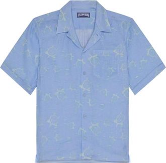 Vilebrequin Homme, Chemises, Bleu, Taille: XL Linen Bowling Shirt Bubble 3D
