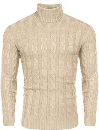 Coofandy Homme Pulls Col Montant Roulé Manches Longues Pullover pour Hommes Maille Basique Pull Kaki XXL