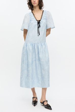 Ganni Blaues Midikleid aus strukturiertem Cloque - Gr&ouml;&szlig;e 32 blau