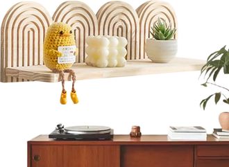 Generic Wandregal Boho - Organizer aus Holz, schwimmend, Boh&egrave;me, Retro, f&uuml;r Badezimmer, Schlafzimmer, Kinderzimmer, K&uuml;che, Wohnzimmer, B&uuml;ro, Waschk&uuml;che, Schla