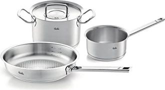 FISSLER Original-Profi Collection/Edelstahl-Kochtopfset, 3-teilig, Topf mit Metall-Deckel (1 Kochtopf,1 Pfanne-unbeschichtet, 1 Stielkasserolle-deckellos) - I