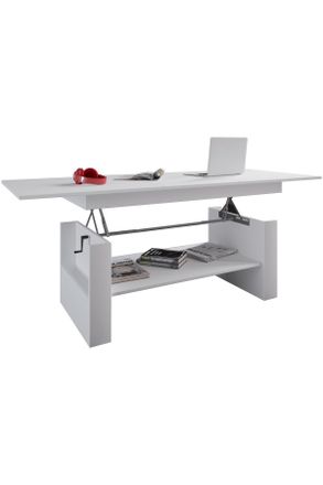 MID.YOU Mid.you Couchtisch, Wei&szlig;, Holzwerkstoff, rechteckig, 115x52.5x65 cm, Stauraum, ausziehbar, h&ouml;henverstellbar, Wohnzimmer, Wohnzimmertische, Couchtische