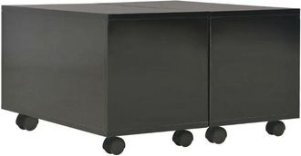 Les Tendances Table basse carrée à roulettes bois noir brillant Bella 60cm