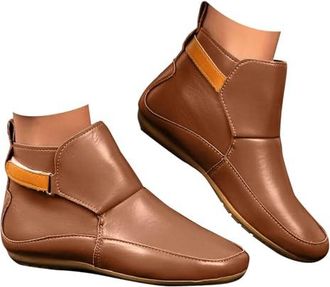 Generic Bottes plates en cuir pour femme - Bottines &agrave; lacets pour femme - Automne et hiver - Confortables - Antid&eacute;rapantes - Imperm&eacute;ables - Chaussures dautomn