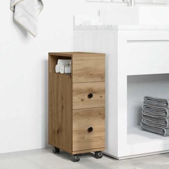 tidyard Badschrank Schmal mit Rollen Artisan-Eiche Holzwerkstoff, Badezimmerschrank H&auml;ngeschrank Aufbewahrungsschrank f&uuml;r Make-up Hygieneartikel855240