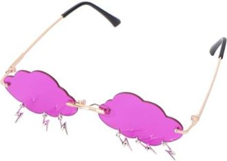 Yarnow Lunettes de Soleil sans Monture Forme Larme Style Nuage et &Eacute;clair pour Femmes pour F&ecirc;tes et Photos Teinte Violette