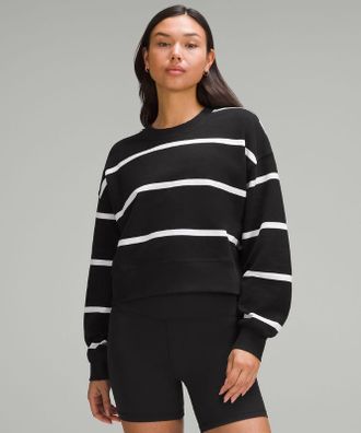 lululemon Sweat &agrave; col rond court Perfectly Oversized Stripe pour Femmes - Noir/Blanc - Taille 0
