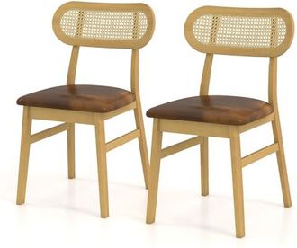 Giantex Ensemble de 2 Chaises Salle a Manger, Chaises dAppoint sans Accoudoirs en Similicuir avec Siège Rembourré, Dossier en Rotin PE, Cadre en Bois de Caout