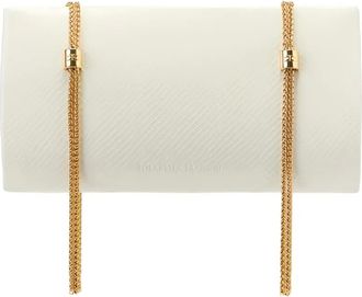 Elisabetta Franchi logo python texture clutch bag - Nude