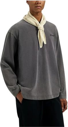 Olaf Hussein Homme, Sweatshirts et sweats &agrave; capuche, Gris, Taille: M Washed Studio LS Tee