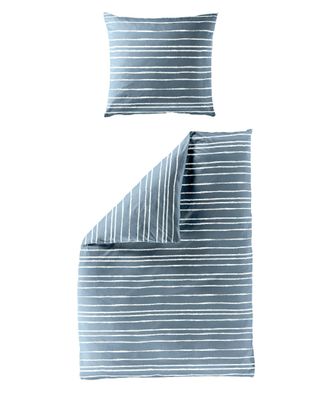 BIERBAUM Linon Renforcé Bettwäsche 2 TLG. 135x200cm 155x220cm Streifen Blau Jeans Offwhite, Größe:135x200cm Bettwäsche