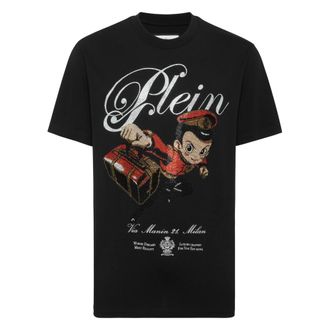 Philipp Plein Homme, Tops, Noir, Taille: XS Round Neck T-Shirt Boy Stones
