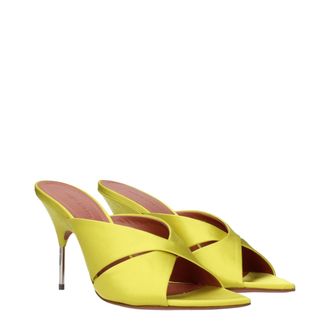 Amina Muaddi Womens Samantha Mule Heel Yellow Satin