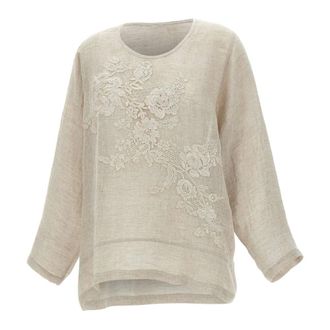 Maurizio Femme, Blouses et Chemises, Beige, Taille: 38 FR Blouse avec Broderies en Dentelle