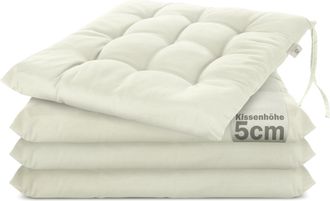 Brandsseller 4er Set Stuhlkissen 40x40x5 cm Sitzkissen Polster Stuhlauflage mit Haltebändern Dekokissen für Indoor Outdoor gesteppt - Weiß