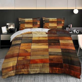 Generic Housse de Couette 280x240 Vignettes de Bois G&eacute;om&eacute;triques Parure de Lit 2 Personnes Style R&eacute;tro Imprim&eacute; 3D Microfibre Doux Housses Couettes avec Fermet