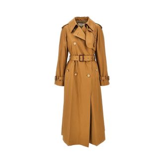 Chlo&eacute; Gabardine trench coat with leather details Woman 36