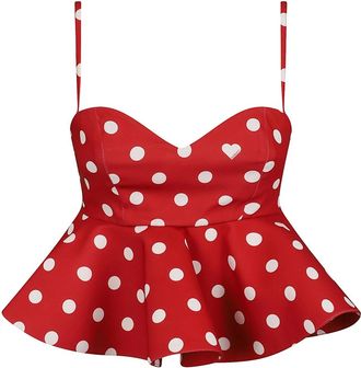 Fiorucci Femme, Tops, Rouge, Taille: 36 FR Haut Court P&eacute;plum &agrave; Pois