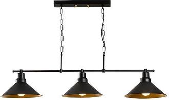 Homitis Vente-unique - Lustre industriel en m&eacute;tal - 3 abat-jours - L. 108 x H. 55 cm - Noir - SIVANI