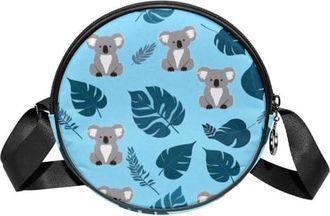 Generic Sac &agrave; bandouli&egrave;re rond pour femme, motif feuilles de koalas, petit sac &agrave; bandouli&egrave;re avec fermeture &eacute;clair, bretelles r&eacute;glables, sac &agrave; main rond d&eacute;con
