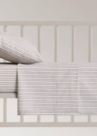 Mango Drap plat berceau percale de coton imprim&eacute; rayures fines vanille - Home - 100x150cm - MANGO HOME