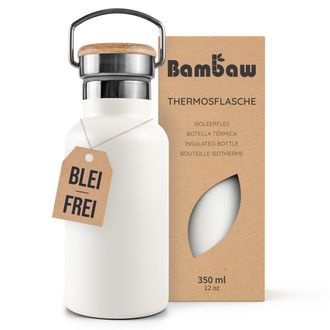 Bambaw Thermosflasche Kinder 350ml, Trinkflasche Weiß, Edelstahl Trinkflasche, Trinkflasche Kinder Metall, Wasserflasche Wandern, Iso Trinkflasche - Polarwei