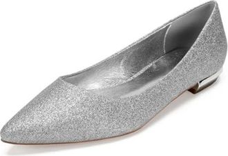 Generic Chaussures De Mariage Femme &Eacute;l&eacute;gant Bout Pointu Chaussures De Mari&eacute;e Ballerines &Eacute;t&eacute; Plates pour Mariages Et F&ecirc;tes Dress1.8Cm,Argent,41 EU