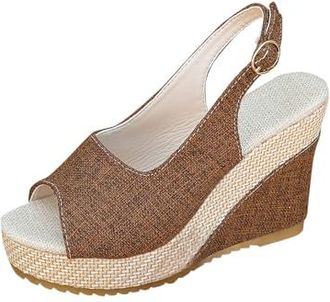 Generic Sandales compens&eacute;es pour femme - Style d&eacute;contract&eacute; et &eacute;l&eacute;gant - Bout ouvert - Couleur unie - &Eacute;l&eacute;gantes - Semelle &eacute;paisse - Confortables - Sandales d&eacute;t