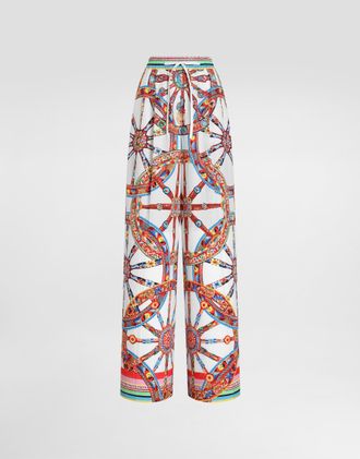 Dolce & Gabbana Hose Aus Popeline Mit Carretto-print - Frau Hosen Und Shorts Mehrfarbig 42