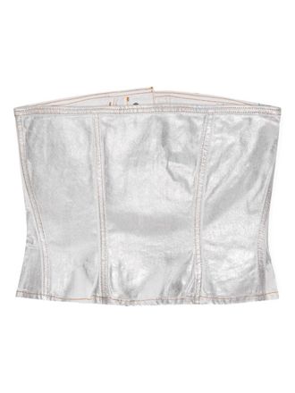 Ganni Silver Foil Denim Corset Top - Silver