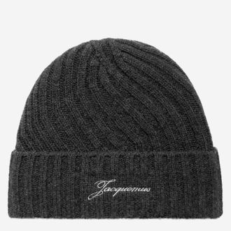 Jacquemus Womens Tourni Twisted Cashmere Beanie Dark Gray Hat