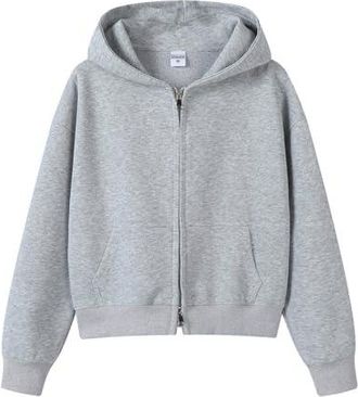 Generic 2026 Vestes courtes &agrave; capuche et fermeture &eacute;clair pour femmes, style cor&eacute;en et sweat-shirt d&eacute;contract&eacute;, gris, 3XL