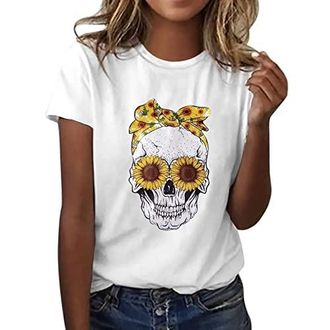 Janly T-shirts personnalis&eacute;s T-shirt &agrave; manches courtes pour femme avec imprim&eacute; tournesols col rond haut basique l&eacute;ger pour les loisirs &eacute;t&eacute; T-shirt imprim&eacute; f
